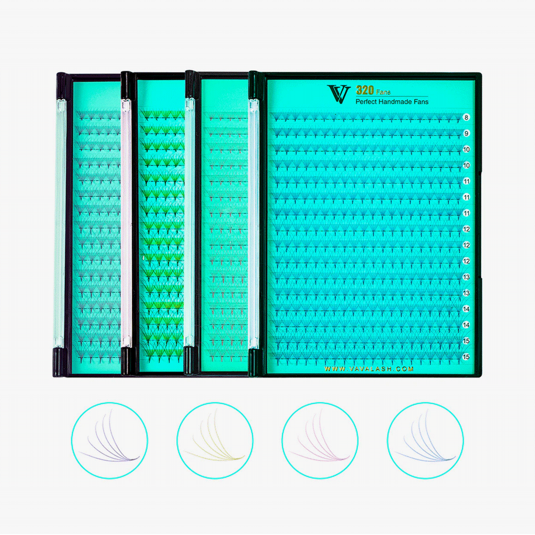 5D Colored Premade Fans with Pointy Base – 320 Fans Tray | VAVALASH